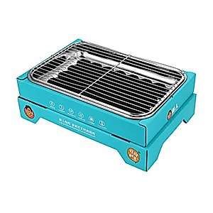 WZCSLM Portable Mini BBQ Charcoal Grill, Disposable BBQ Portable Charcoal Grill for Camping Outdoor BBQ Camping Picnic with, BBQ Clips, 60 Pieces of Charcoal About 120 Minutes. (blue)