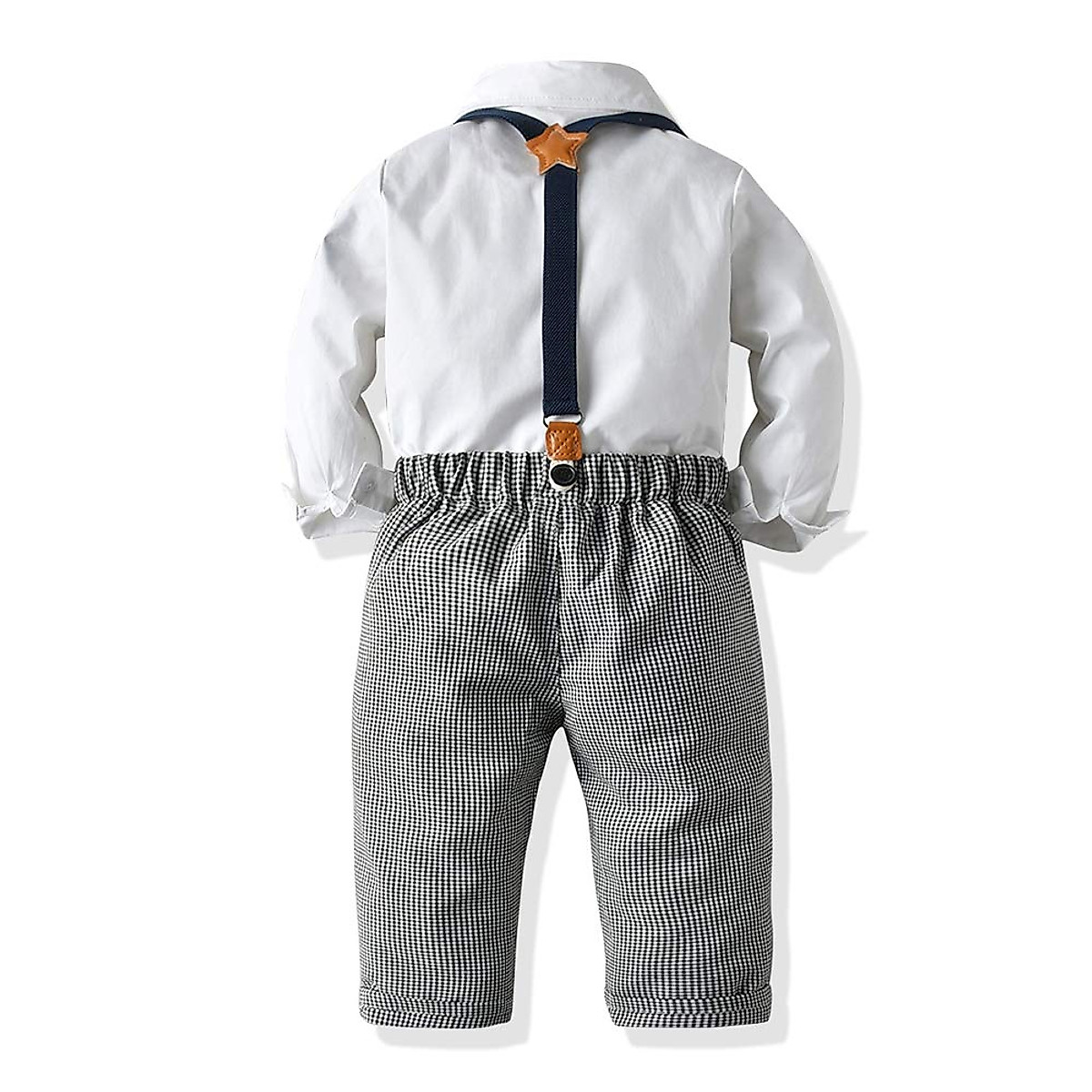 Moyikiss Studio Autumn Winter Little Boys Clothes Long Sleeve Bowtie Shirt+Suspender Pants Gentleman Outfits Sets (White-a, 90/2T)