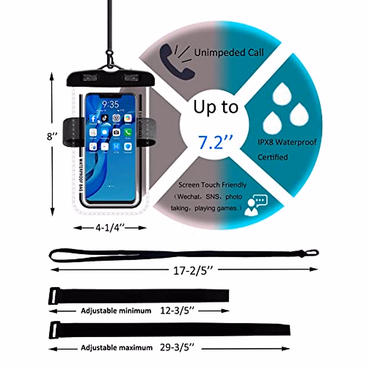 NIUTRIP Waterproof Phone Bags, Universal Cellphone Case, Waterproof Pouch with Waist Strap, Dry Bag with Adjustable Belt and Senstive Screen Touch for Swimming, Kayaking, Boating, Beach, 4 Pack