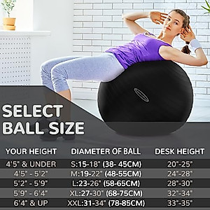 Signature Fitness Anti-Burst and Slip Resistant Exercise Ball Yoga Ball Fitness Ball Birthing Ball with Quick Pump, 2,000-Pound Capacity, Black, 19-22 inch, M (Pack of 1)
