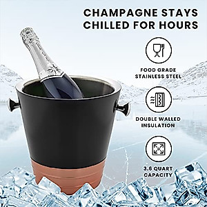 Sol Living Champagne Bucket - Double Wall Insulated Stainless Steel - Wine & Champagne Holder - Portable Chiller Bin for Bars, Parties, Commercial Use - Copper & Black Matte, 3.6 Qt