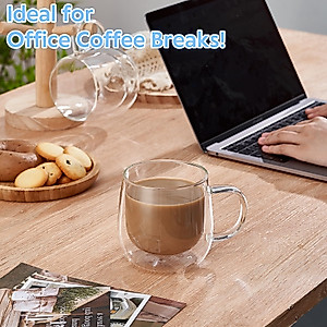 WEECHUNG 16oz Double Wall Glass Coffee Mugs Set of 2, Clear Coffee Mug, Insulated Glass Coffee Cups, Glass Mugs with Handles, Large Coffee Mug for Cappuccino, Americano, Tea