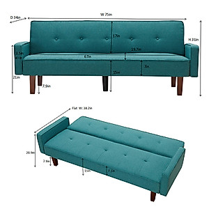 Olela Sofa Bed Convertible Sofa Couch Futon Sleeper Linen Fabric Reclining Sofa with Armrest Wood Legs for Living Room Furniture (Green)
