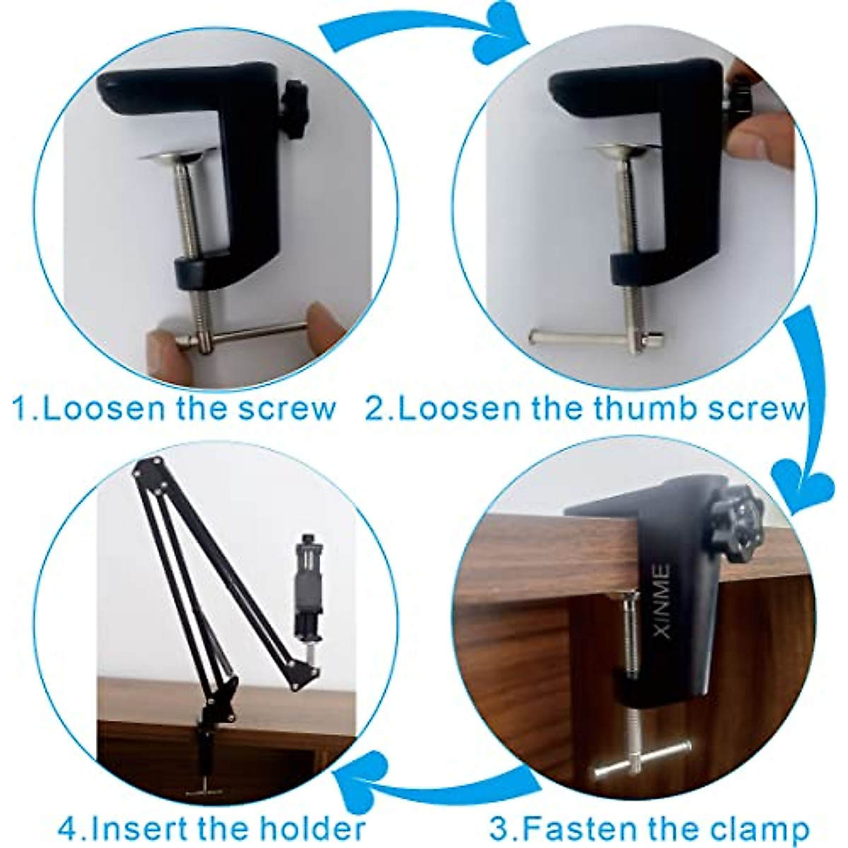 Desk lamp Clamp: 2PACK 1/2 Enlarge Hole Replacement C Clamp for Desk Light,Magnifying Glass with Light,Table Mic Stand,Mic Arm Desk Mount,Swing Arm Phone Holder,for Home Office Work Task (BLACK)