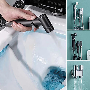 Double Control Mini Shower, Handheld Toilet Bidet Sprayer, Bathroom Toilet Bidet Sprayer Kit, Bidet Attachment with Pressure Control Jet Spray, Dual Function Faucet Sprayer Rinser (Silver Hose Set)