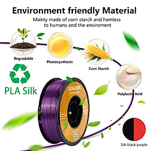 Kingroon PLA 3D Printer Filament, Dual Color Silk PLA Filament, Dimensional Accuracy +/- 0.03 mm, 1kg Spool(2.2lbs), 1.75 mm, Black Purple