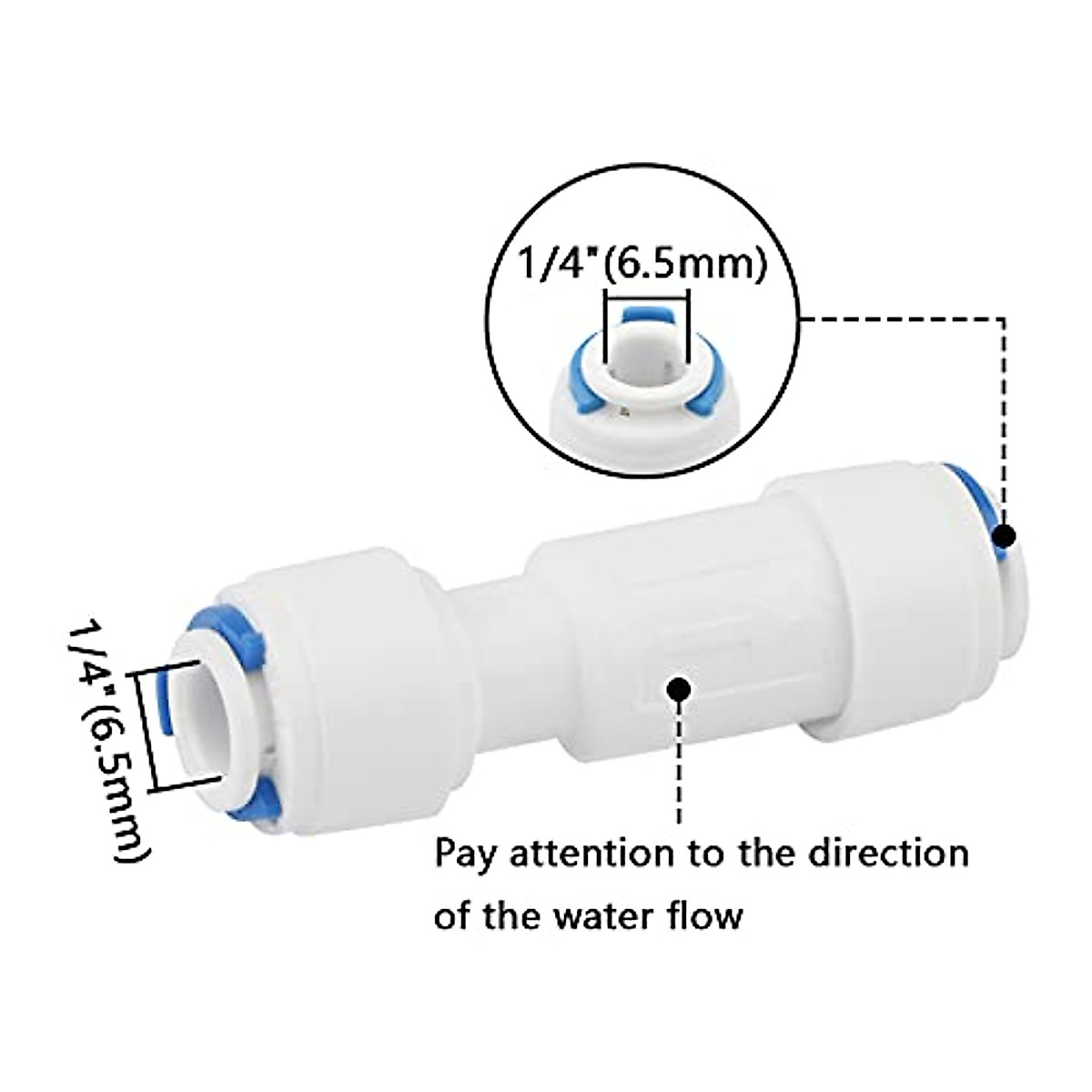 1/4-Inch Quick Connect Check Fitting Valve for RO Pure Check Water Valve Reverse Osmosis System Pack of 5