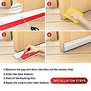 Suptikes 2 Pack Door Draft Stopper，Door Sweep for Exterior & Interior Doors,Door Bottom Seal Dust and Noise Insulation Weather Stripping Draft Guard Insulator, 1-4/5" W x 37" L,White
