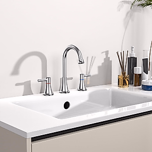 Bathroom Faucets for Sink 3 Hole,Faucet for Bathroom Sink,8 Inch Widespread Bathroom Sink Faucet with Pop-up Drain and 2 Supply Hoses for Bathroom Vanity Lavatory (Brushed Nickel)