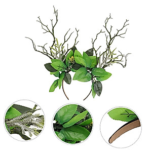 FRCOLOR Green Branch Crown Woodland Headband Halloween Goth Antler Headpiece Floral Fairy Hairband for Women Girls Branch Leaves Hair Accessories