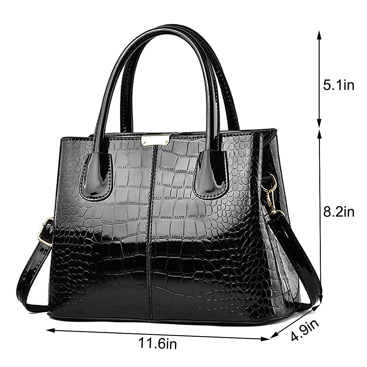XingChen Handbag and Purse for Women Patent Leather Shoulder Bag Crocodile Pattern Top-Handle Satchel Tote Wallet(Black)