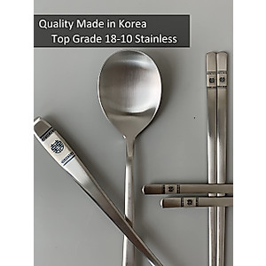 cozymomdeco Korean Made Silver Color Cutlery Spoon Chopsticks 18-10 Stainless Steel Printed Traditional Pattern_2 SET