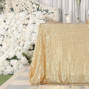 Juya Delight 60" x 102" Light Gold Sequin Tablecloth Rectangle Sparkle Table Cover for Wedding Birthday Party Festival Ceremony Cake Dessert Table