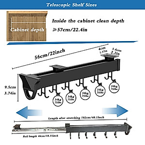 14.2-22" Pull Out Mop Broom Holder with 12-20 Heavy Duty Hooks Pans Pots Racks for Cabinets Pull Out, Multifunctional Slide Broom and Mop Organizer/storage Sliding Under Cabinet Organization ( Size :