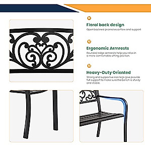 FDW 50in Garden Bench,Powder-Coat Steel Outdoor Benches,500LB Capacity Patio Bench Outdoor Benches for Porch,Garden, Park,Backyard