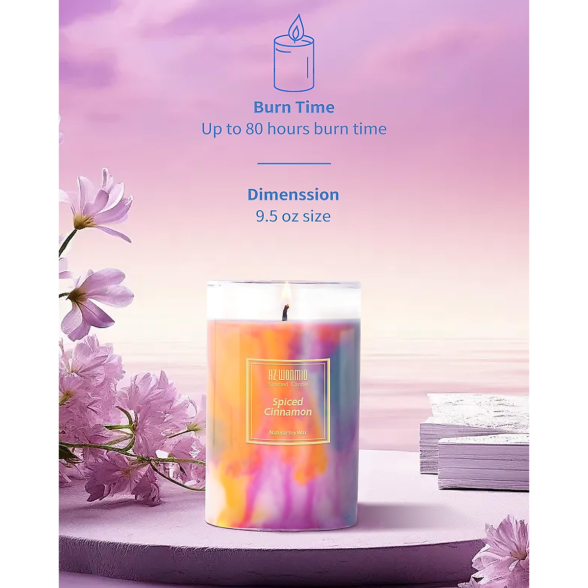 HZ-WONMIO Scented Candles | Spiced Cinnamon Candle|Hand-Poured Soy Wax Candles |60-Hour Burn Time |Retro Charm Aromatherapy Candle |Tie-Dye Effect| Holiday Candle Gifts for Women|8oz