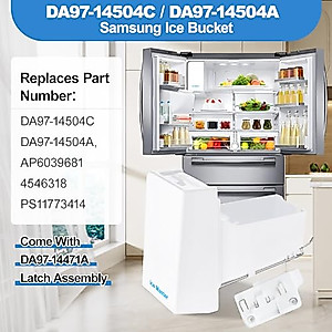 UPGRADED DA97-14504C Refrigerator Ice Bucket Compatible with Samsung Ice Bucket Replacement Ice Maker Tray Parts DA97-14504A Ice Container, AP6039681 RF23HCEDBSR RF22KREDBSR RF23J9011SR Ice Bin