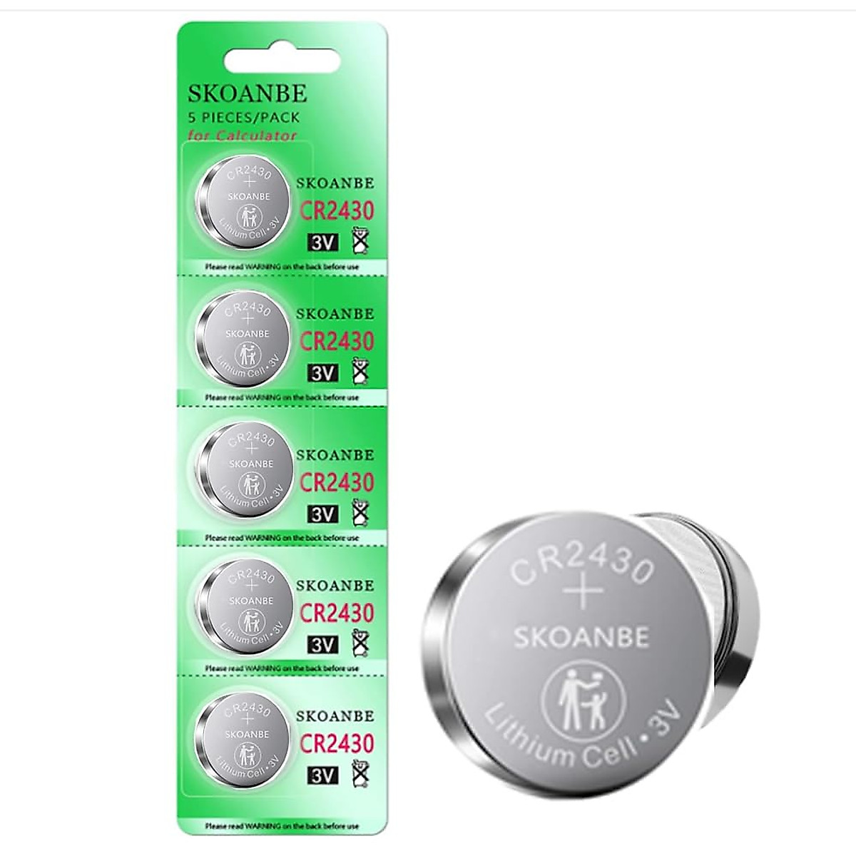 SKOANBE 5Pack CR2430 2430 ECR2430 3V Lithium Coin Battery