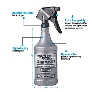Consolidated Spraymaster Spray Bottle with Acetone Resistant Leakproof Sprayer, HDPE, Gray, 32oz., 6 Pack