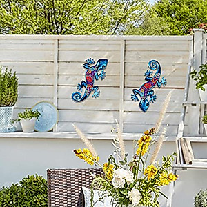 LIFFY Metal Gecko Wall Decor Indoor Room Home Glass Wall Hanging Sculpture Decorations Outside Lizard Garden Art Decorative Ornaments for Patio,Fence,Yard - Set of 2