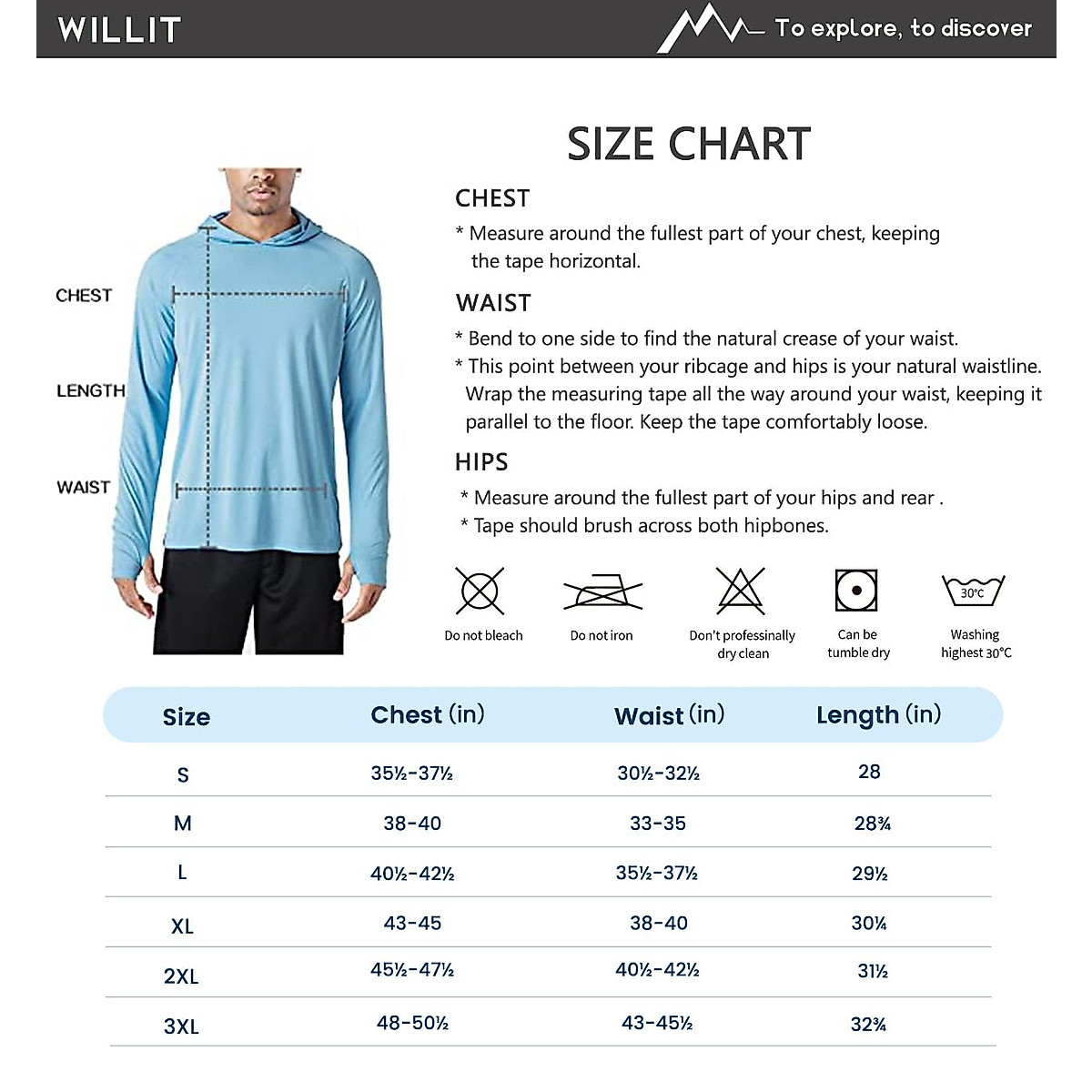 Willit Men's Sun Shirts UPF 50+ Protection Hoodie Rash Guard Shirt SPF UV Shirt Long Sleeve Fishing Outdoor Lightweight Brilliant Blue M
