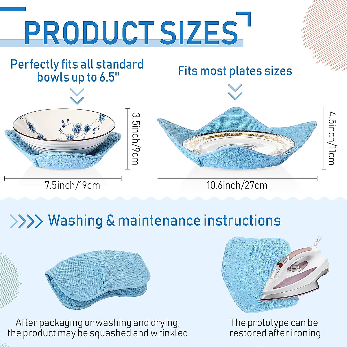 8 Pieces Cozy Microwave Safe, Microwave Plate Holders, Hot Bowl Holders (Classic Style)