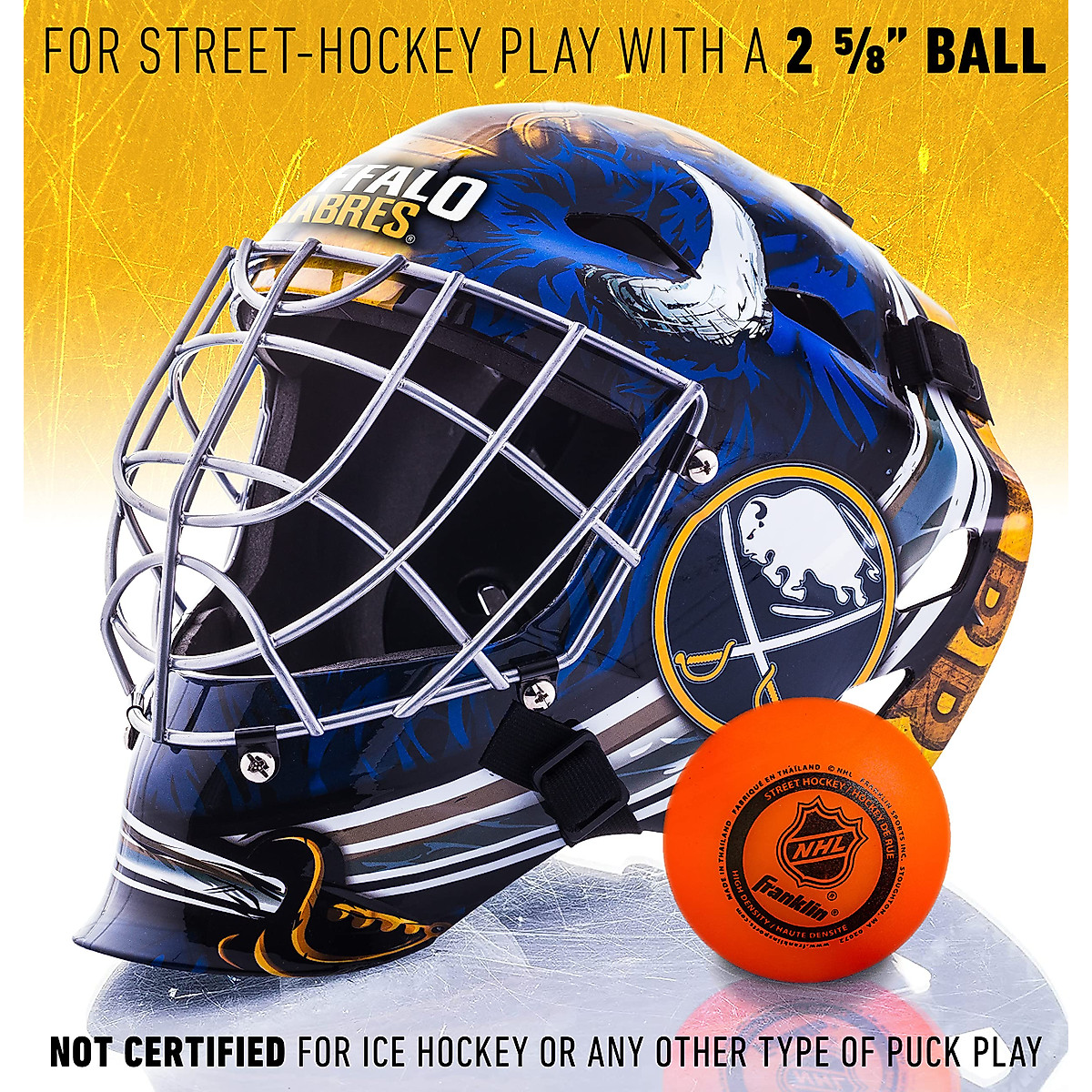 Franklin Sports Buffalo Sabres NHL Hockey Goalie Face Mask - Goalie Mask for Kids Street Hockey - Youth NHL Team Street Hockey Masks