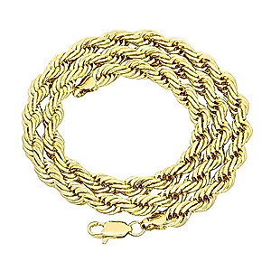 The Bling Factory 6.7mm 14k Yellow Gold Plated Twisted Rope Chain Necklace, 30 inches