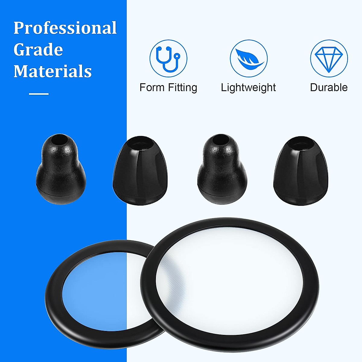 2 Sets Stethoscope Replacement Parts Adult and Pediatric Replacement Diaphragm and Silicone Stethoscope Ear Tips Accessories for Stethoscope (Black)