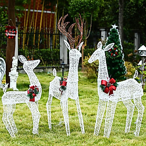 3-Piece Christmas Reindeer Family Set, Warm White Lighted Christmas Decoration Outdoor, Waterproof Christmas Deer Decor for Yard Patio Lawn Garden Party