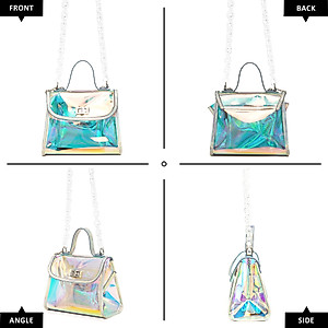 Like Dreams Women's Small Holographic Inner Pouch Top Handle Fashion Turnlock Crossbody Handbag (Hologram)