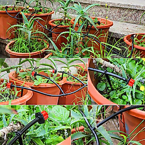 33FT Automatic Drip Irrigation Kit Set, Quick Connector DIY Watering Misting System with 1/4” Distribution Tubing, Nozzle Emitter Barbed Fittings for Plant, Greenhouse, Garden and Yard (33 FT)