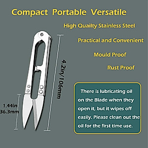 Zittop 2pcs Premium Stainless Steel 4.2in U Sewing Scissors Clippers, Embroidery Yarn Scissors Mini Thread Sewing Cutter, Yarn Fishing Mini Small Snips Trimming Nipper Great for Stitch (Silver)