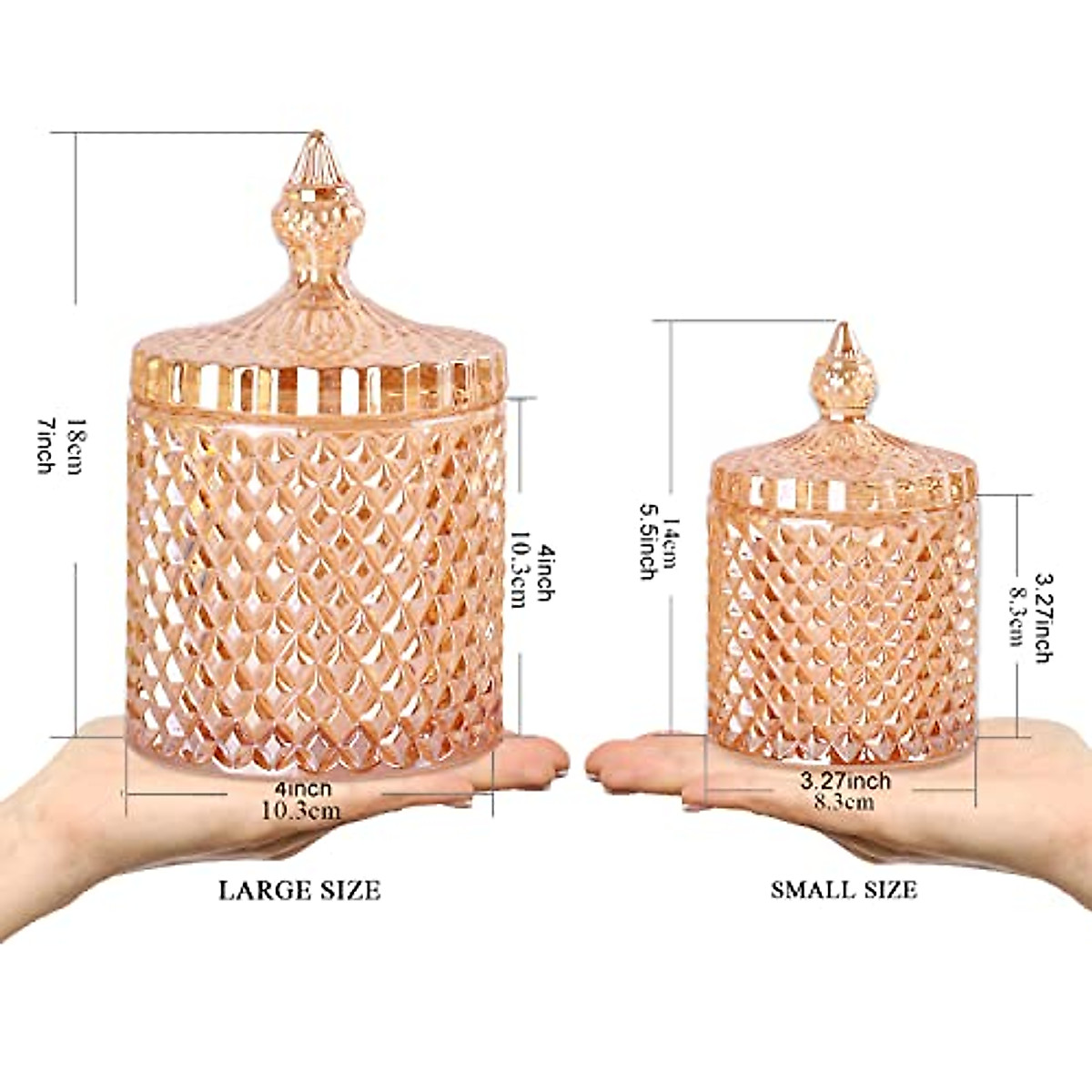 R FLORY 10+24 oz Glass Jars Set of 2 Bathroom Canisters Storage Organizer Cute Qtip Holder Vanity Canister with Lid Cotton Swabs Storage (Amber)