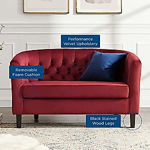 Modway Prospect Performance Velvet Loveseat, Maroon 28.5 x 49 x 29.5