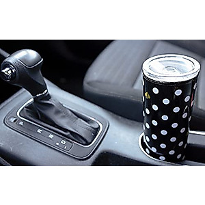 Kate Spade New York 16 Ounce Insulated Travel Mug with Lid, Black Double Wall Thermal Tumbler for Coffee/Tea, Polka Dots