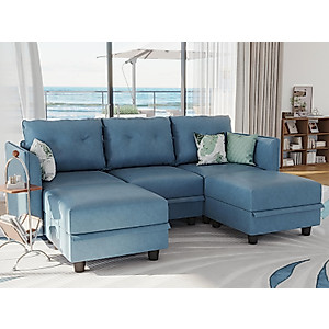 LLappuil Modular Sectional Sofa, Convertible U Shaped Couch with Storage, Faux Leather Fabric Waterproof Sectional Couch for Living Room, 86.2" Width, 5 Seat Modular Sofa, Navy Blue