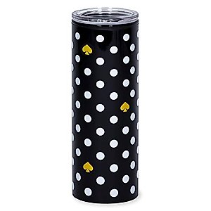 Kate Spade New York 16 Ounce Insulated Travel Mug with Lid, Black Double Wall Thermal Tumbler for Coffee/Tea, Polka Dots