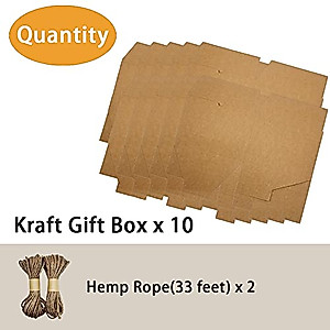 Brown Gift Box with Lids 10Pack 7x7x5 Inches, Kraft Gift Boxes for Christmas, Bridesmaid Proposal Gifts,Baby Shower, Wedding, Birthday Party, Graduation, Easy Assembly Box With 66 Feet Twine