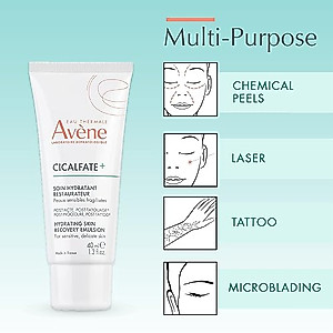 Eau Thermale Avène Cicalfate+ Hydrating Skin Recovery Emulsion - Post-Procedure & Post-Tattoo Restoration - Postbiotic Skincare - Non-Comedogenic & Paraben-Free - 1.3 fl. oz.