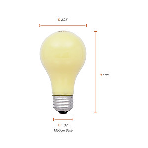 LEDVANCE A19 Incandescent, 100W Yellow Bug Light, 120V, 2 Pack