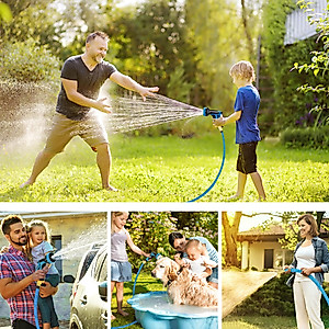 Expandable Garden Hose 75 ft with 10 Function Spray Nozzle - New Patented Water Hose with 50 Layers of Innovative Nano Rubber - Lightweight, Durable, Flexible, 75ft Retractable Stretch Hose, Blue