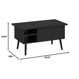 Furinno Jensen Living Room Wooden Leg Lift Top Coffee Table With Hidden Compartment and Side Open Storage Shelf, Americano