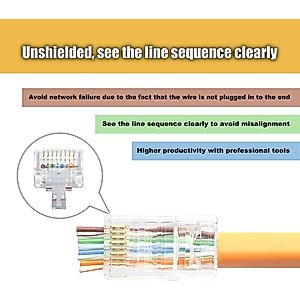 VCELINK RJ45 Cat5e Cat5 Pass Through Connectors, Cat5e RJ45 Ends, RJ45 Modular Plugs for Solid or Stranded UTP Network Cable 100-Pack