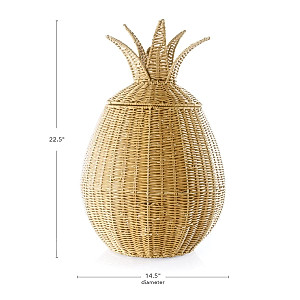 Kaplan Early Learning Pineapple Washable Wicker Floor Basket | Home Decor Organizer | Rattan Woven Fruit-Shaped Storage Bin
