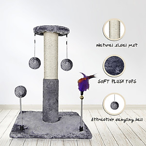 ROYPET Sisal Scratching Post with Two Replacement Hanging Balls for Cat Play and Exercise