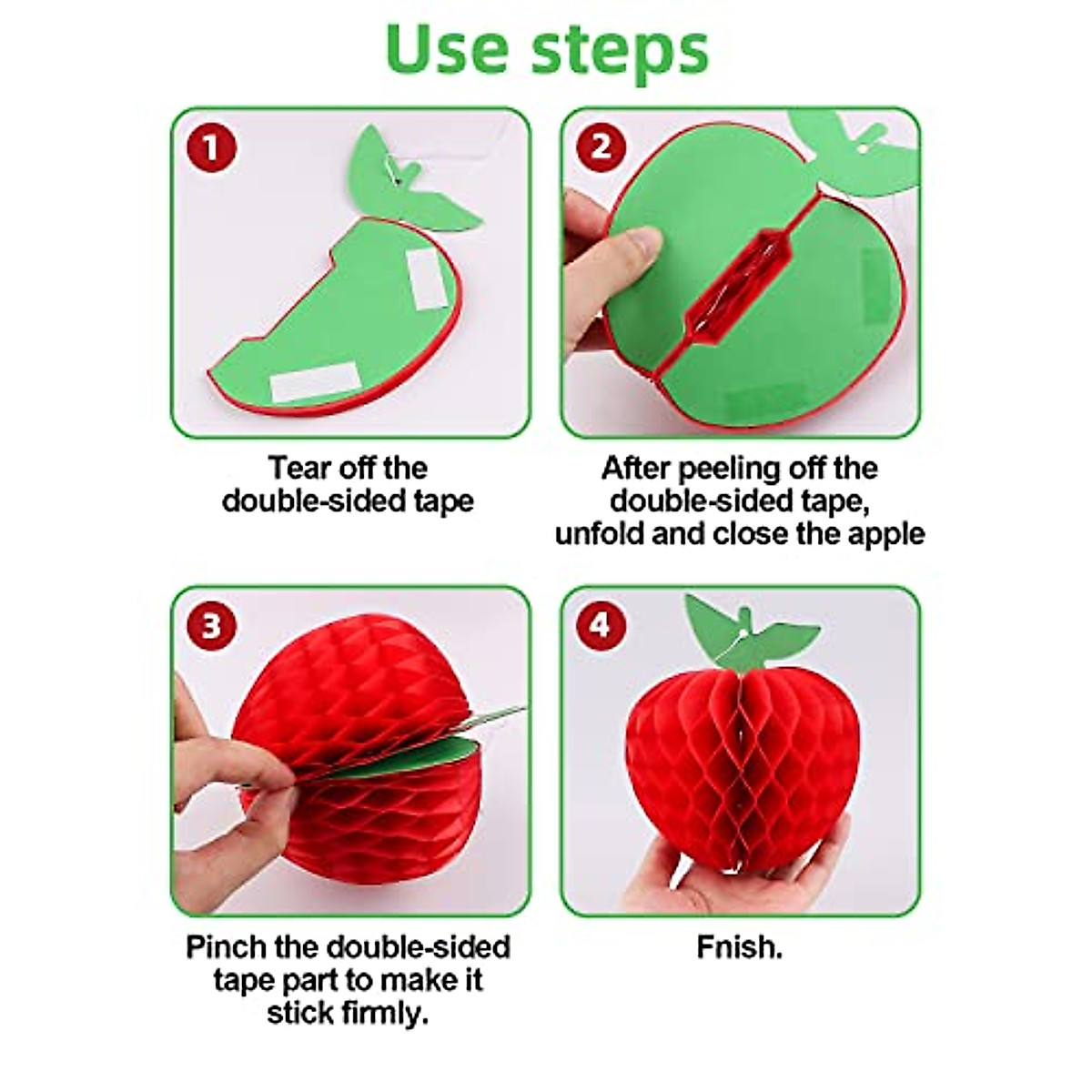 10 Packs Honeycomb Tissue Paper Apple, Kalolary Hanging Paper Apple Fruit Decoration for School Garden Room Baby Shower Birthday Party Decorations, Red (4 Inch)