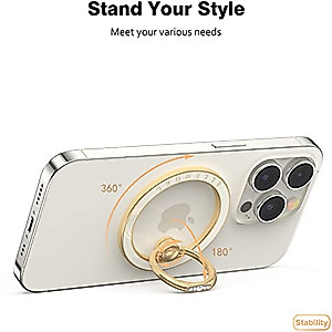 Compatible with MagSafe Phone Grip Stand, Allengel Magnetic Phone Ring Holder with Finger Kickstand for Smartphone, Luxury Gold White