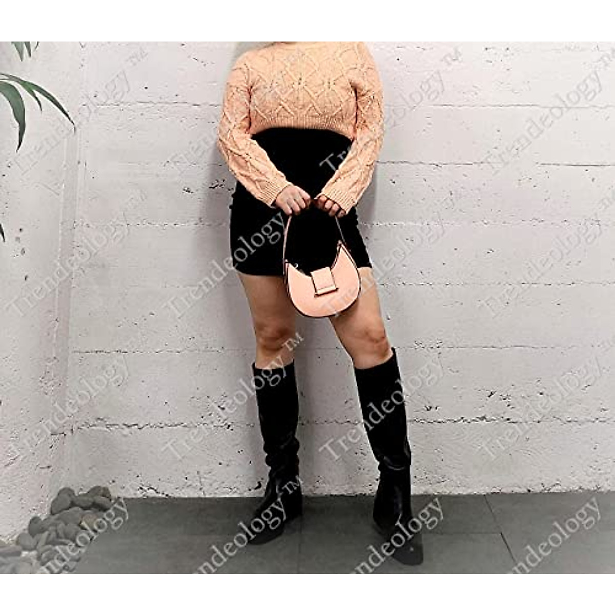 Vegan PU Leather Classy Round Clutch Purse Shoulder Bag with Crossbody Strap (Light-Blue)