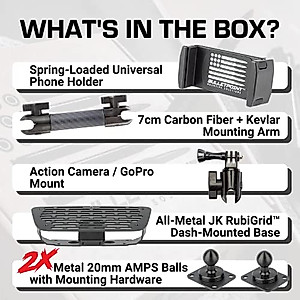 Bulletpoint Dash Mount Cell Phone Holder Compatible with 2011-2018 Jeep Wrangler JK JKU 20mm Ball Mount (RubiGrid Multi-Device Mount)